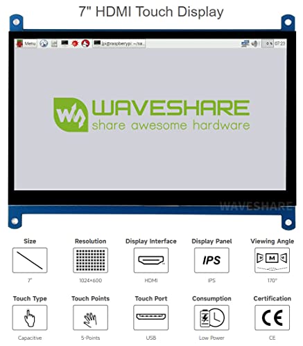 waveshare 7inch HDMI LCD (C) Capacitive Touch Screen Display Supports Various Systems for All Ver. Raspberry pi 3 Model B/3 B+ 2B/B+/B/A BeagleBone Black Banana Pi/Pro Video Photo Kit
