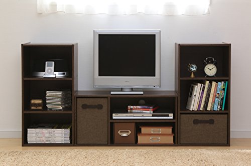 IRIS USA 3-Tier Modular Open Cubby Storage Shelf, Sturdy Storage Bookshelf Cabinet for Living Room Bedroom Guest Room Office Dorm Room Kids Room and Bathroom, Brown Oak