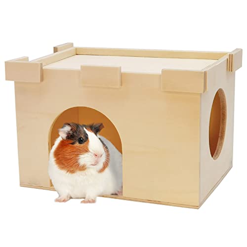 Fhiny Guinea Pig Castle, Chinchilla Hut with Window Ventilated Guinea Pig House Wood Small Animal Hideout Hamster Habitat Decor for Hamster Hedgehog Squirrel Sugar Glider