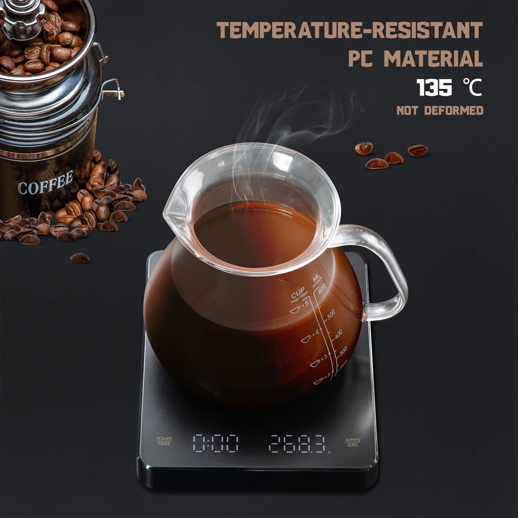 Ataller Auto Timing Coffee Scale, USB Rechargeable Digital Coffee Scale, Electronic Espresso Scale, Drip Coffee Scale, Kitchen with Timer Scale, Graduation 0.1g, Max 3000g, Upgraded Version