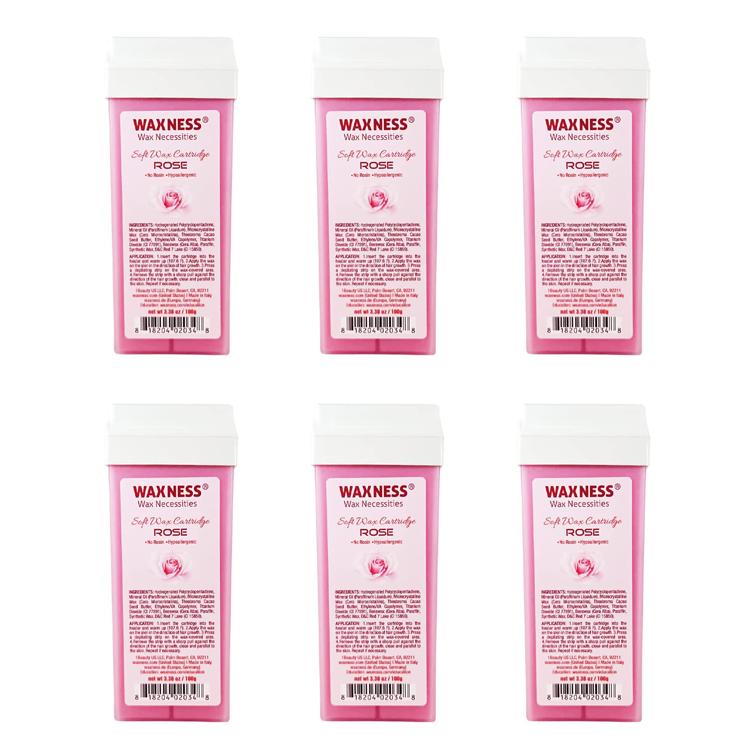 Wax Necessities Rose Soft Wax Cartridge 3.38 Ounces Pack of 6