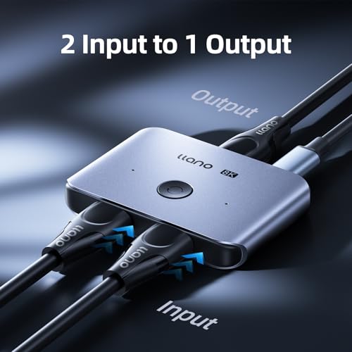 llano HDMI 2.1 Switch 8K HDMI Switcher, 4K@120Hz HDMI Bidirectional Switcher Splitter Supports 8K@60Hz, Aluminum HDMI Switcher Selector for PS4/PS5 Xbox Roku Apple TV Fire Stick Sony TV