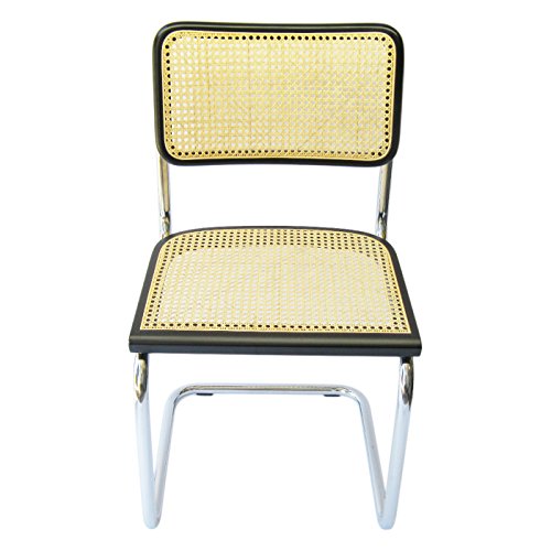 Marcel Breuer Cesca Cane Chrome Side Chair in Black