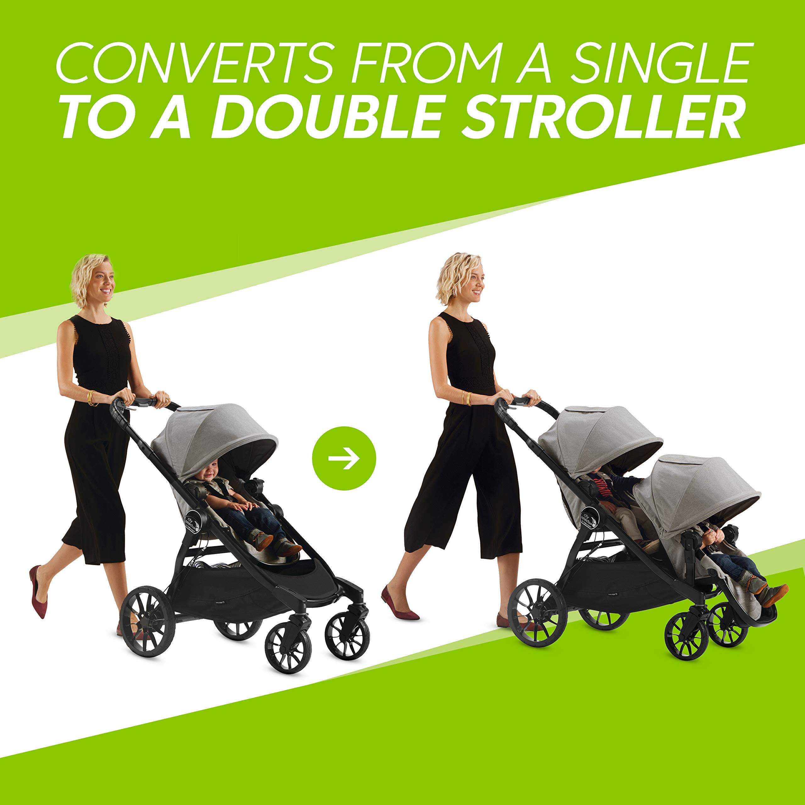 Baby Jogger City Select Double Stroller | Baby Stroller with 20 Ways to Ride, Included Second Seat | Quick Fold Stroller, Granite