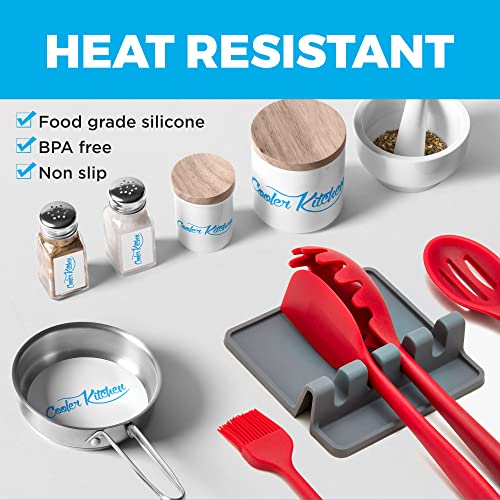 Grey Silicone Spoon holder for Stove Top with Drip Pad (Two Pack) - Heat Resistant, BPA Free Utensil Rest & Spoon Rest for Kitchen Counter - Grill Utensil Holder for Spatulas, Tongs, Ladles