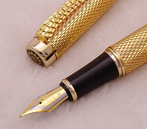 Gullor Jinhao Golden Dragon Red Crystal Eyes Fountain Pen with Push in Style Ink Converter