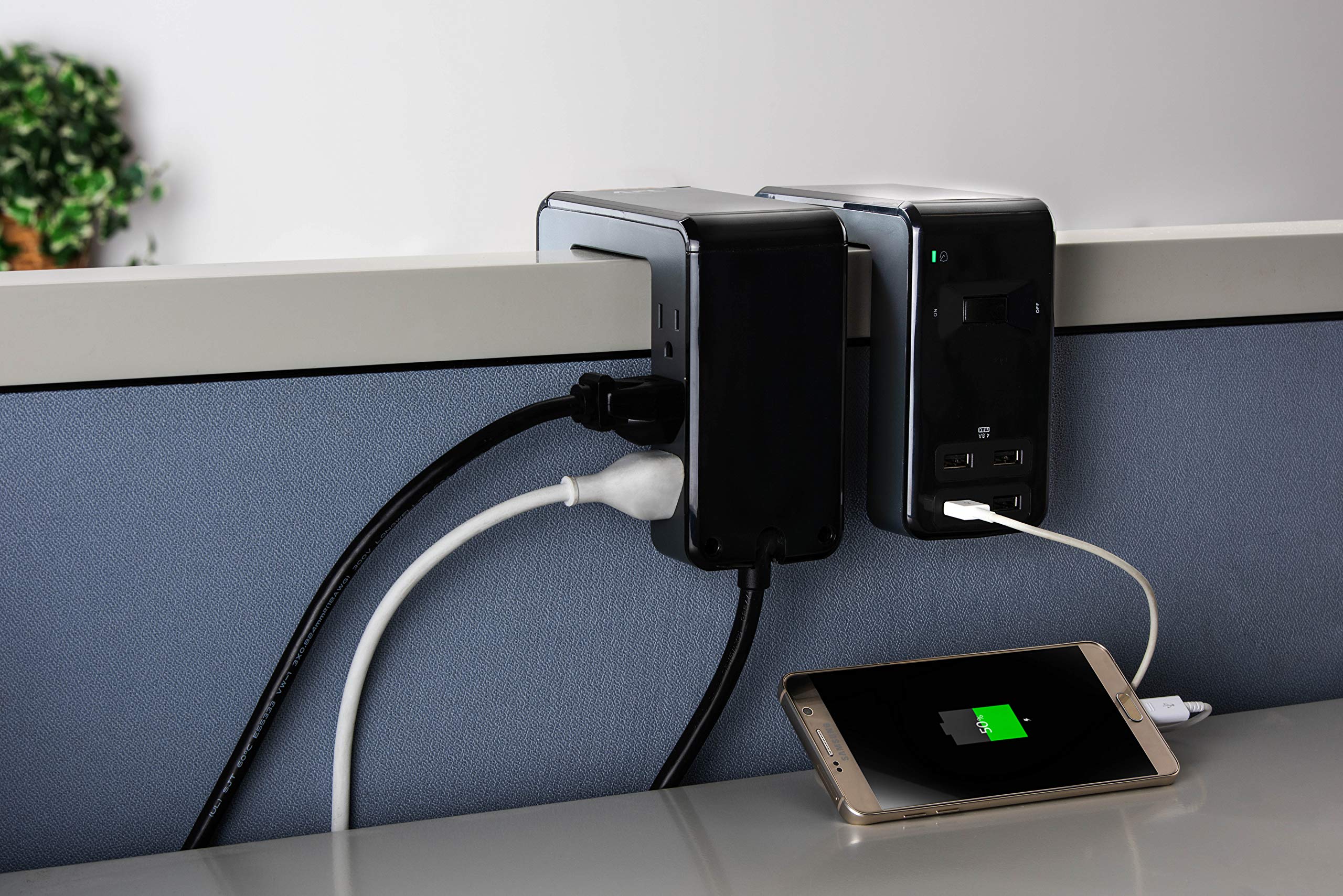 APC Desk Mount Power Station PE6U4, U-Shaped Surge Protector with USB Ports (4), Desk Clamp, 6 Outlet, 1080 Joules Black