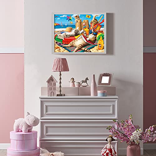 NATGIFT Jigsaw Puzzle Beach Cats Beachcombers 1000 Piece 27.5''(L) x 19.6''(W) Children's Gift Large Puzzle Game Artwork for Adults Teens