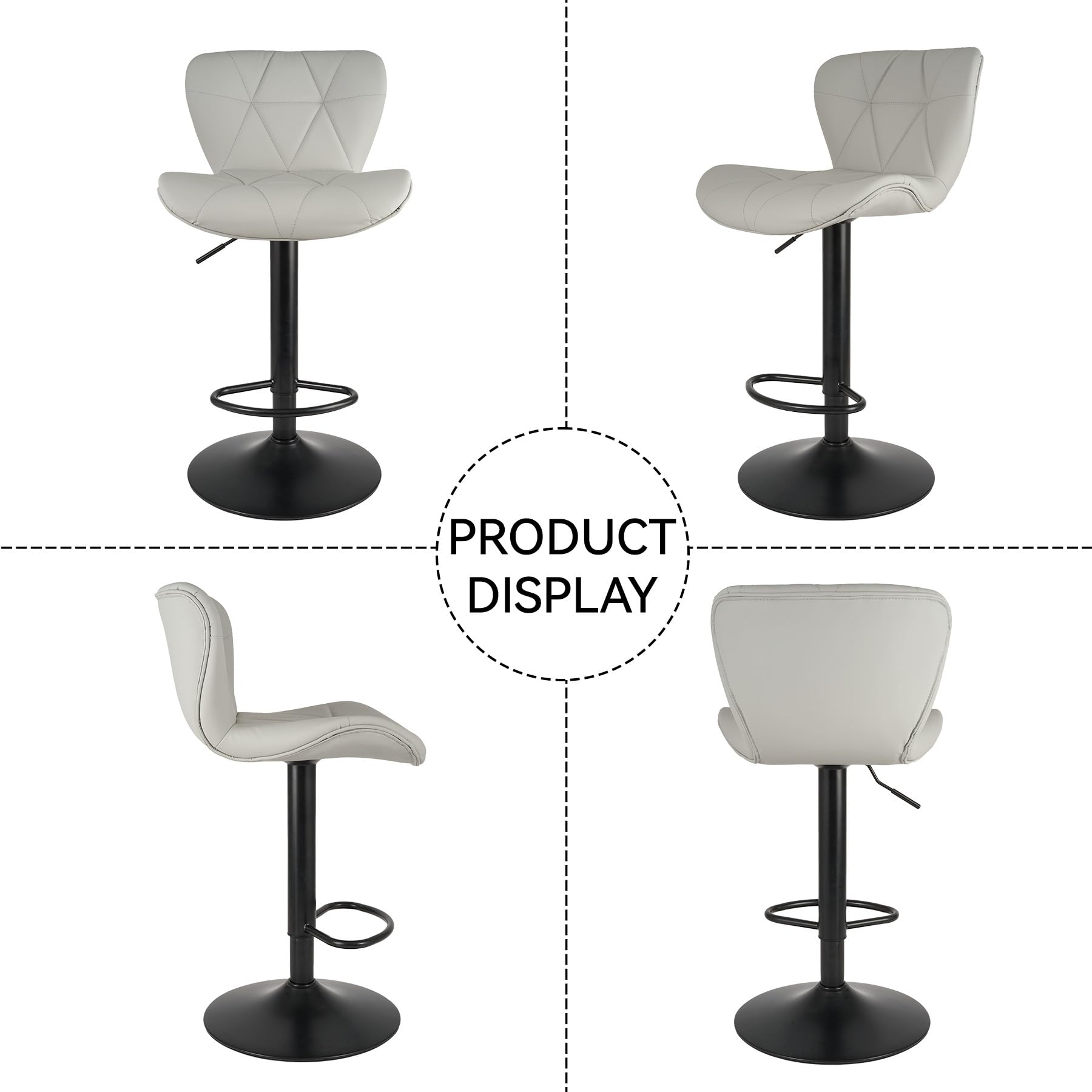 Nalupatio Modern Bar Stools Set of 2, Adjustable Faux Leather Upholstered Swivel Bar Stools, Counter Height Bar Chairs with Back for Kitchen Island, Light Grey