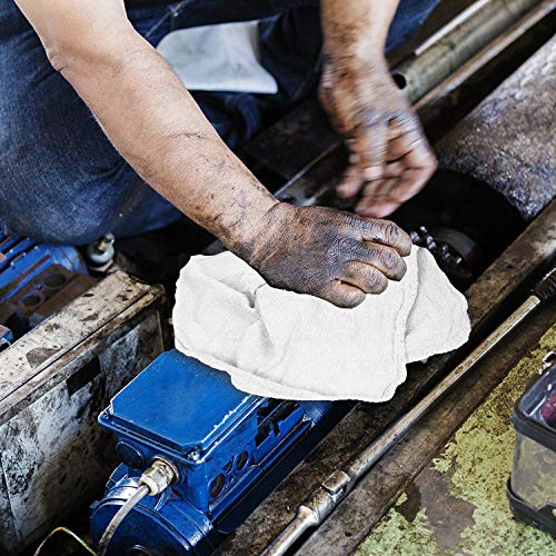Nabob Wipers Auto Mechanic Shop Towels 100 Pack Shop Rags 100% Cotton Size 14"x14" Commercial Grade (100 Pack, White)