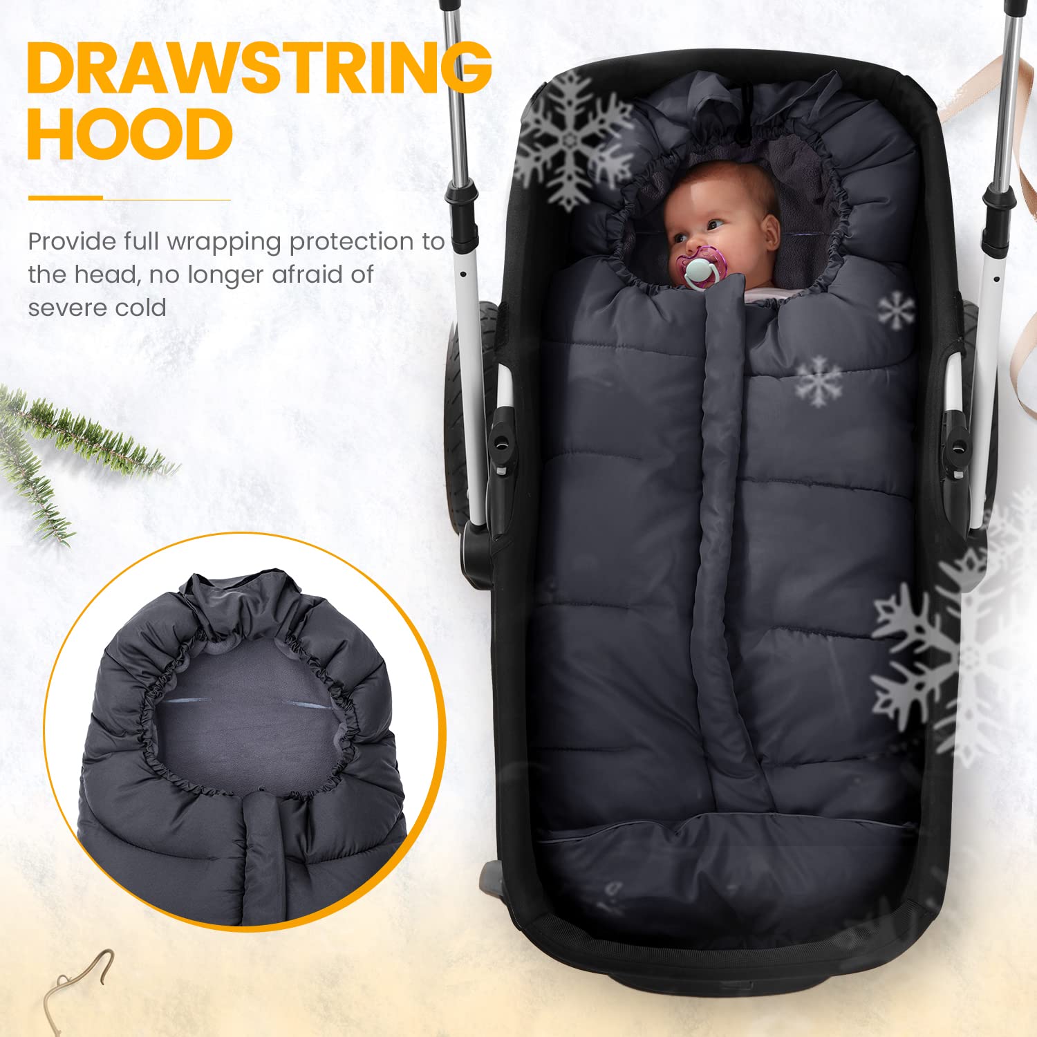 AtBabyHome Footmuff for Stroller, Warm Toddler Bunting Bag, Winter Outdoor Weatherproof Stroller Sleeping Bag (Black)