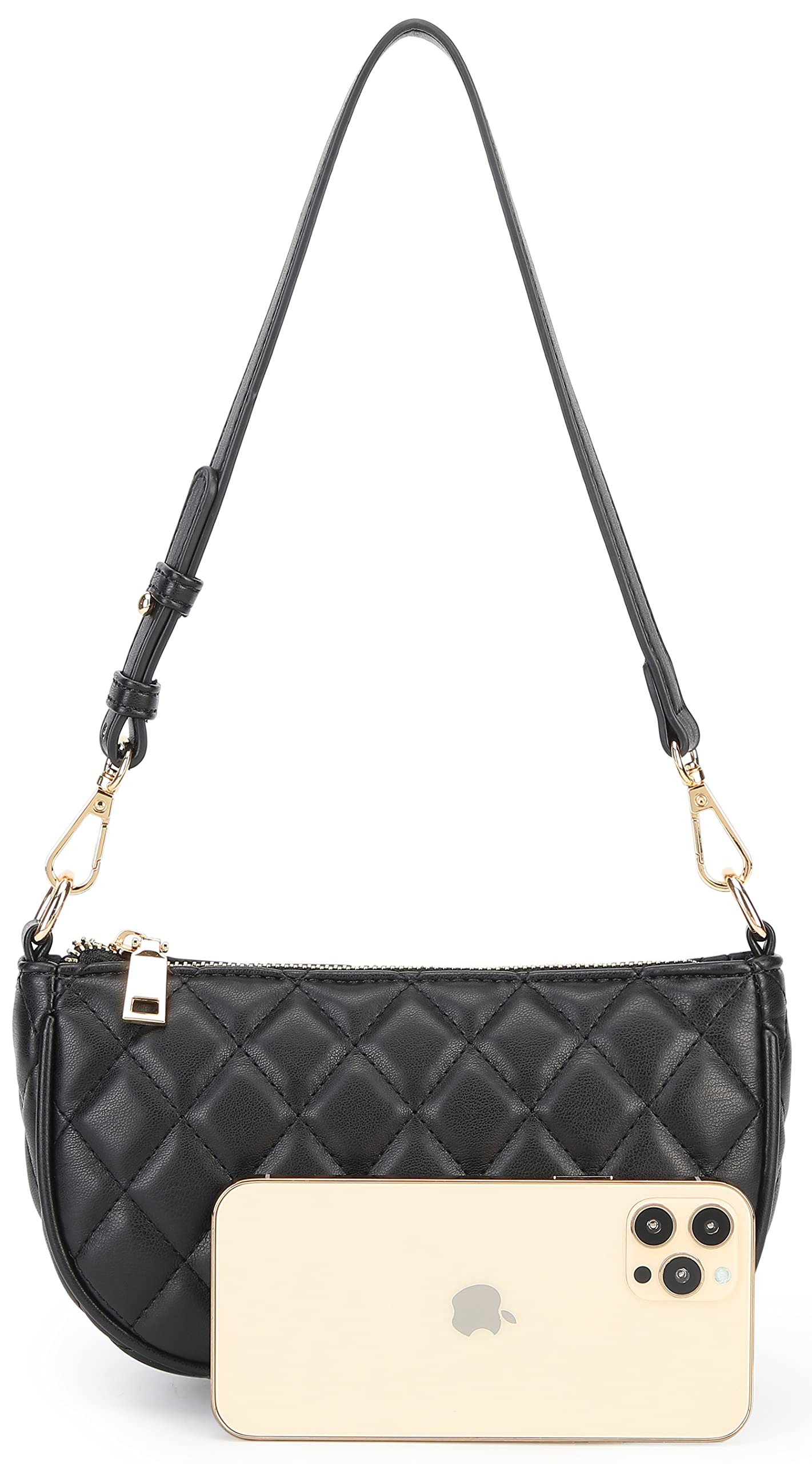 lola mae Classic Clutch Shoulder Purse Underarm small Handbag for Women Simple Chain Strap Crossbody Bag with Zipper Closure (Black- Quilted 720)