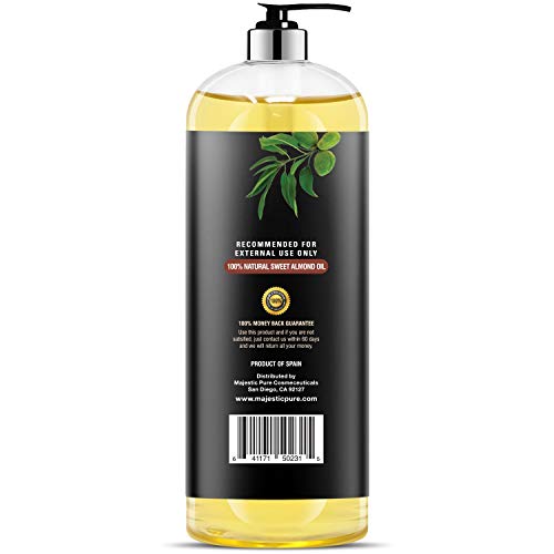 MAJESTIC PURE Sweet Almond Oil, Triple A Grade Quality, Pure and Natural from Spain, Cold Pressed, (Packaging May Vary) - 16 fl. Oz
