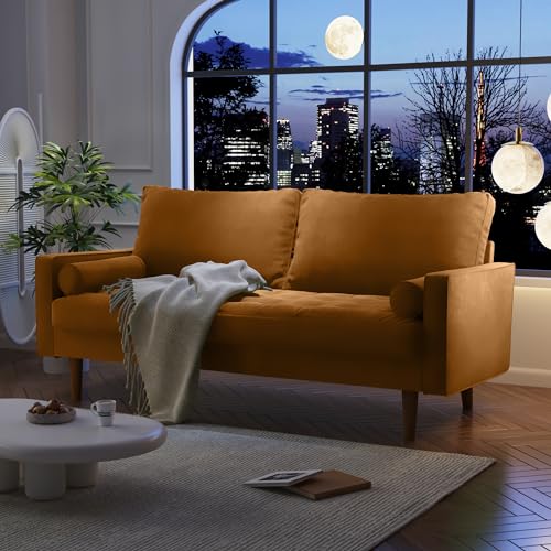 SILKIR Velvet Furniture for Small Spaces, Mid-Century Modern Loveseats for Living Room, Love Seat Couch Sofas, 70 Inches, Ginger