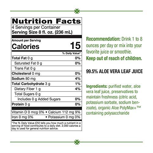 Nature's Way Premium Quality Aloe Vera Leaf Juice 99.5% Purified, 33.8 fl oz