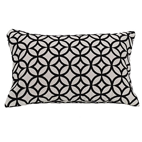HiEnd Accents Augusta Cut Velvet Lumbar Pillow, 10x16 inch, Black and White Geometric Design Decorative Throw Accent Pillow