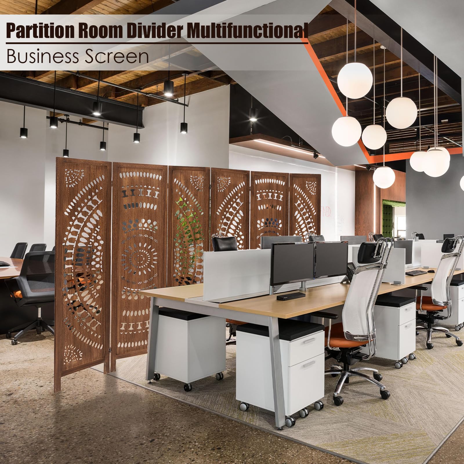 BMWEI Wooden Room Divider Wall, 5.6 FT Wall Divider Room, 6 Panel Room Divider Screen, Portable Room Divider, Carved Room Divider Panel, Folding Room Divider, for Home Bedroom Office (Natural)