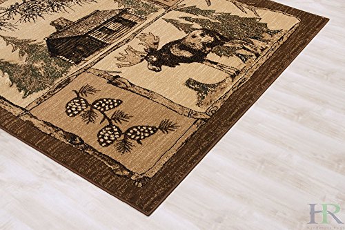 HR Cabin Rug–Lodge, Cabin Nature and Animals Area Rug–Modern Geometric Design Cabin Area Rug–Abstract, Multicolor Design– Moose/Bear/Lodge/Nature
