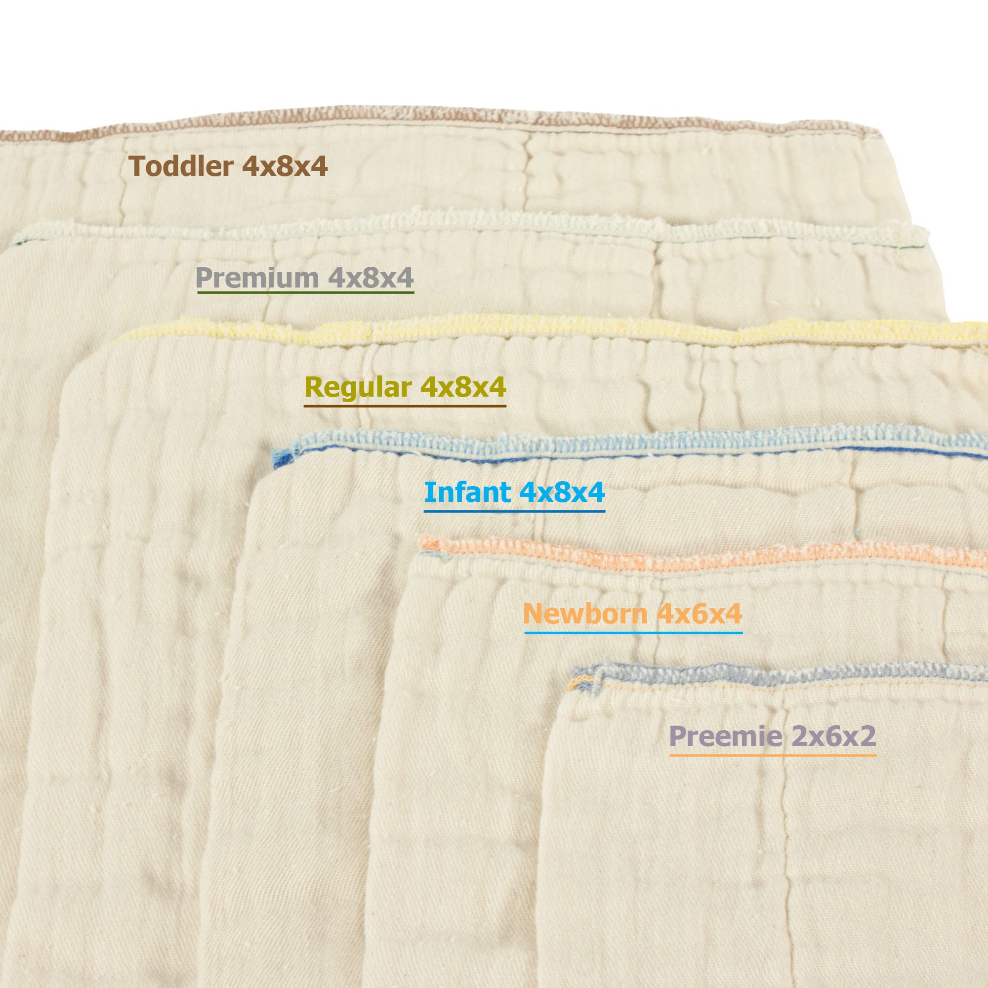 Unbleached Prefold Cloth Diapers by OsoCozy – 100% Cotton, Durable, Soft, Absorbent, Sustainable & Economical - 12"x16", Fits 7-15 Lbs. - (Infant 4x8x4)