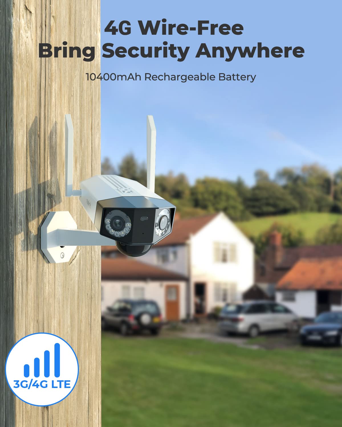 REOLINK 2K 4G LTE Cellular Security Camera Wireless Outdoor with Dual Lens 150° Wide Angle, Rechargeable Battery, Color Night Vision, Human/Vehicle Detection, Two-Way Talk, Duo 4G