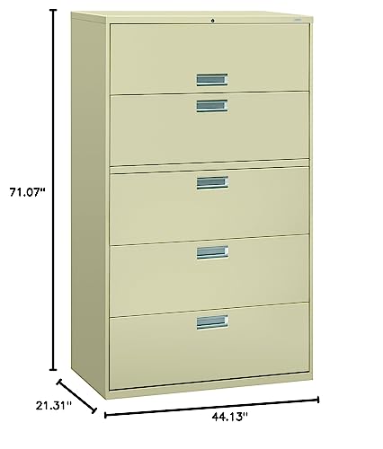 HON 5-Drawer Filing Cabinet - 600 Series Lateral or Legal Filing Cabinet, 42w by 19-1/4d, 5-Drawer, Putty (H695)