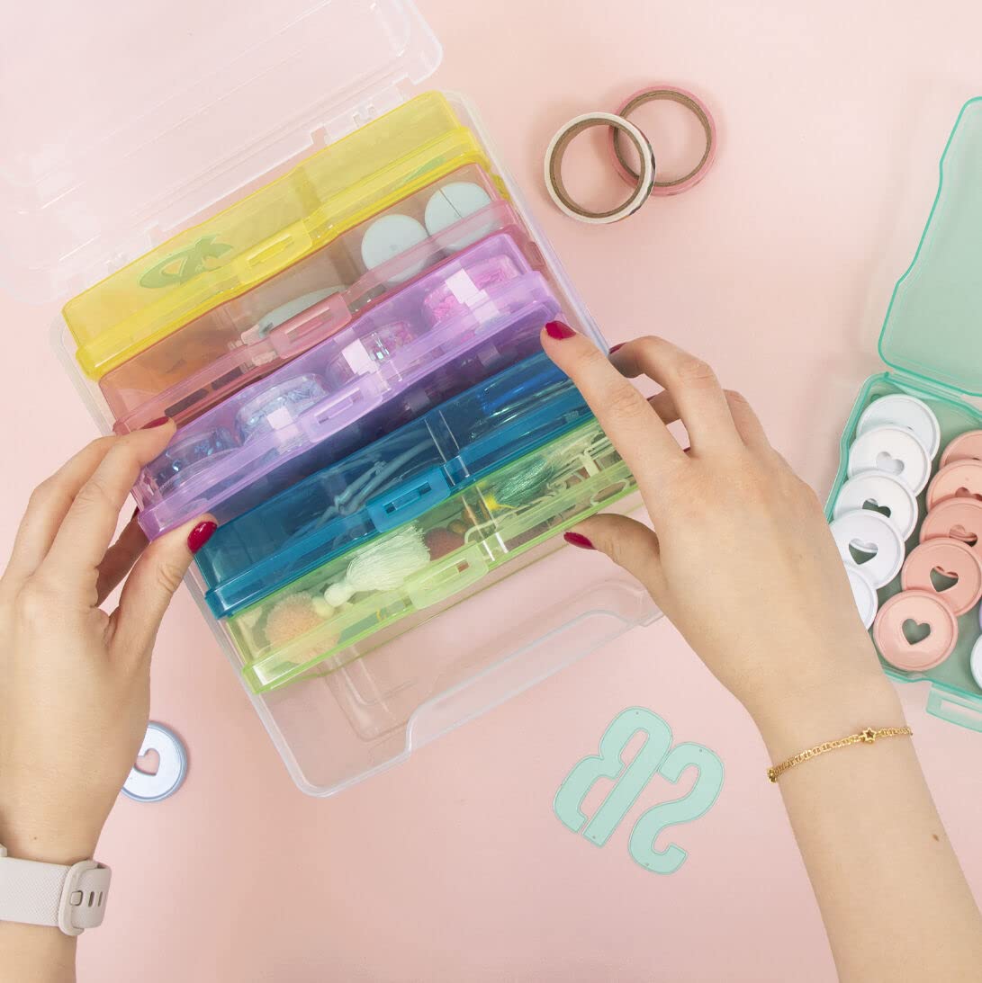 Craftelier - Portable Transparent Storage Box with 16 Mini Translucent Coloured Boxes for Scrapbooking and other Craft Supplies | Includes Snap Closure | Size Approx. 38,10 x 32,30 x 12,70 cm