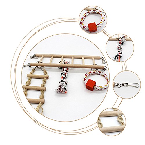 Parrot Wooden Bird Swing Parakeet Cage Hammock Hanging Toy for Small Parakeets Cockatiels Conures Macaws Parrots Love Birds Finches