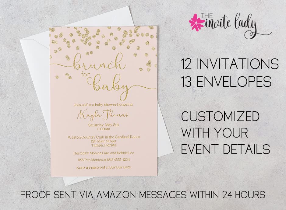 The Invite Lady Baby Shower Brunch Invites For Girl Personalized Invitations With Envelopes (12 count)
