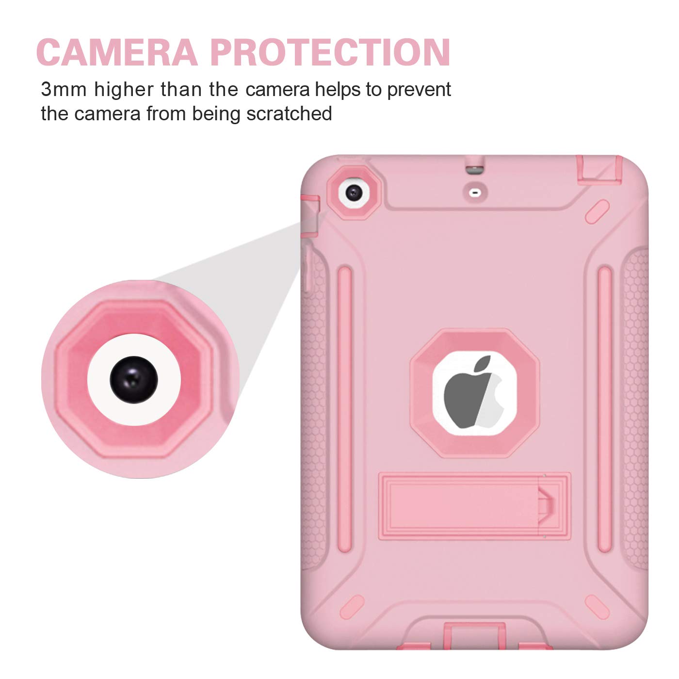 MAKEIT CASE iPad Mini Case, iPad Mini 3 Case Heavy Duty Hybrid Shockproof Protective Silicone and PC Hard Case Full-Body Rugged Protective Case with Kickstand for iPad Mini 1/2/3
