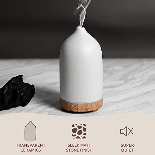 Gooamp 100ML Ceramic Diffuser,Aromatherapy Diffuser,Essential Oil Diffuser with 7 Color Lights Auto Shut Off for Home Office Room,Wood Grain Base (0.5/1/2/ON hrs Working time)