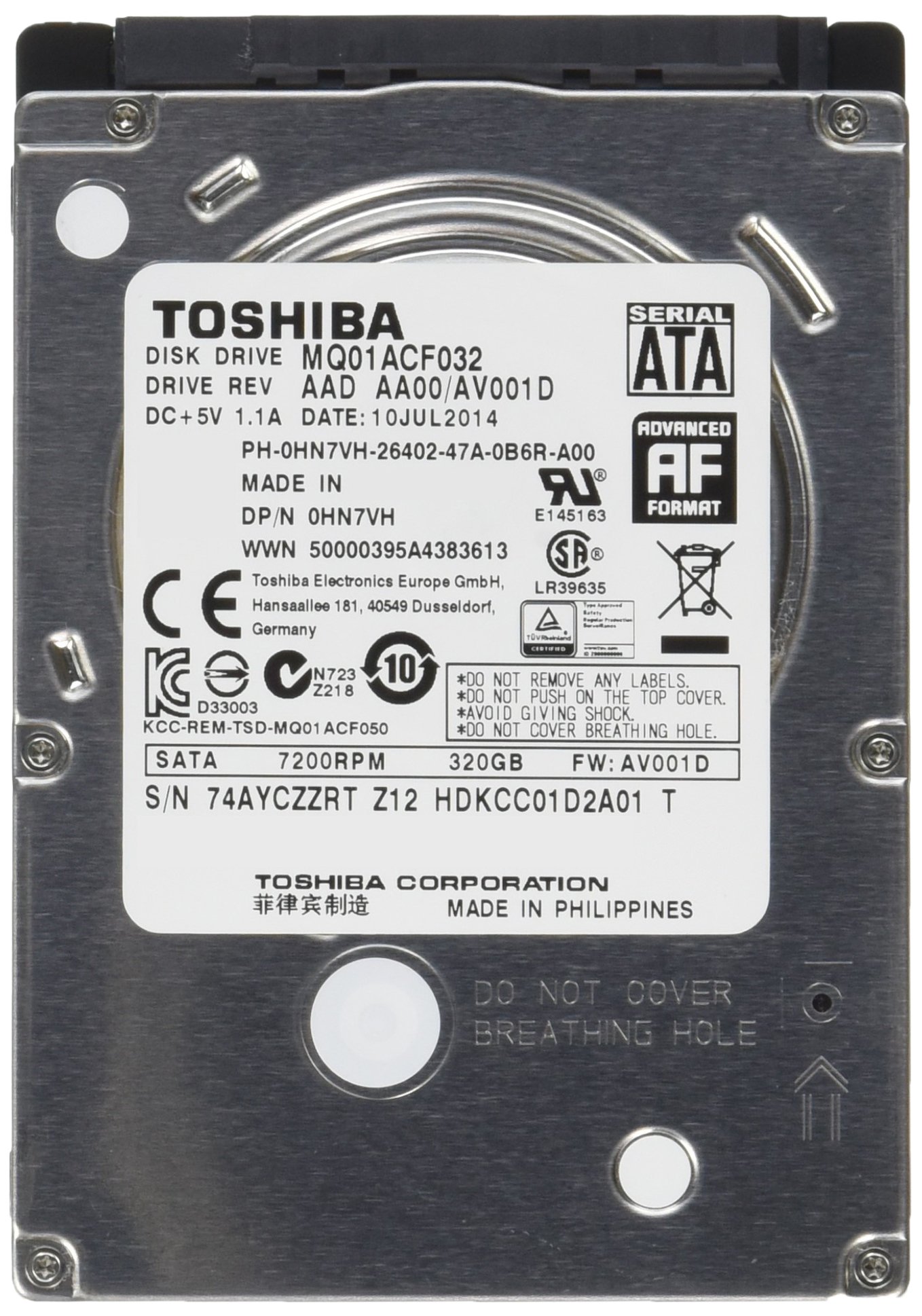 Toshiba MQ01ACF032 320 GB 2.5" Internal Hard Drive