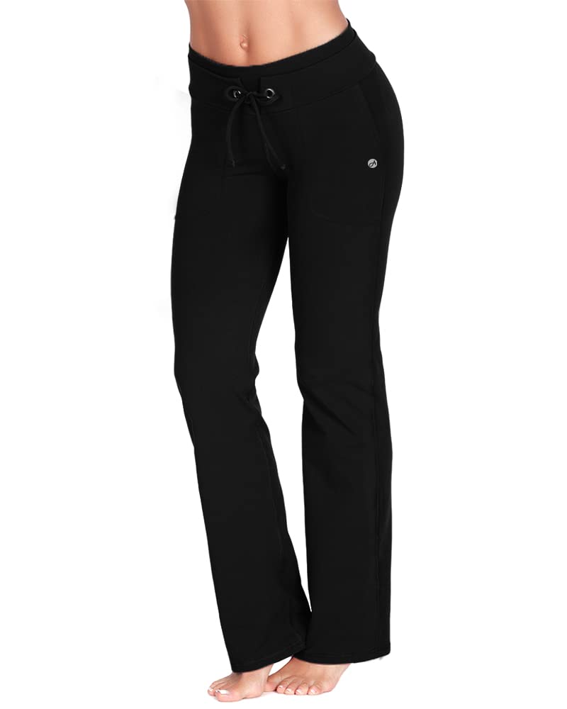 Aurgelmir Womens Stretch Yoga Straight Leg Workout Sweatpants Loose Fit Open Bottom Casual Pants Black