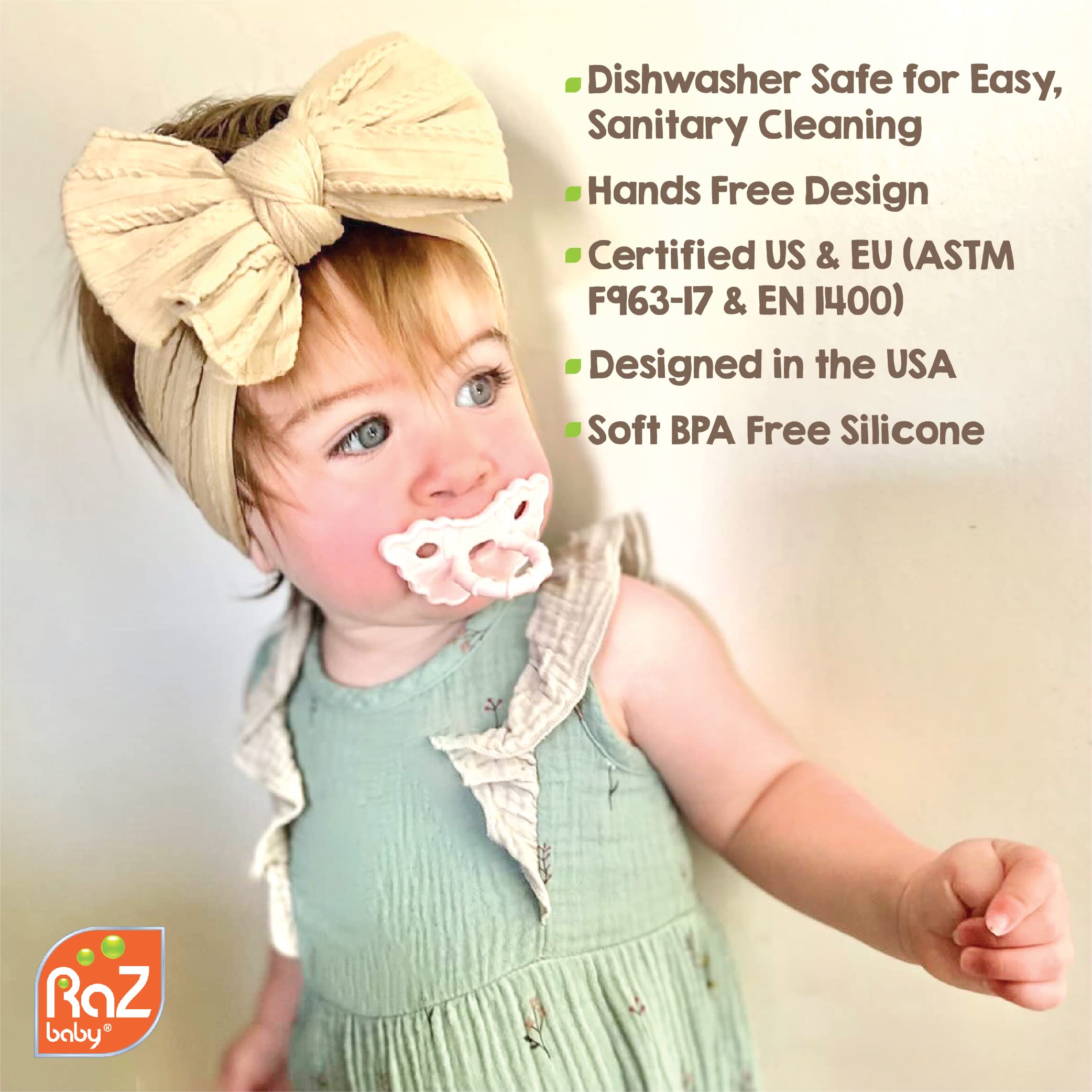RaZbaby RaZbuddy RaZberry Teether/Pacifier Holder w/Removable Baby Teether Toy - 0M+ - Bpa Free - Monkey