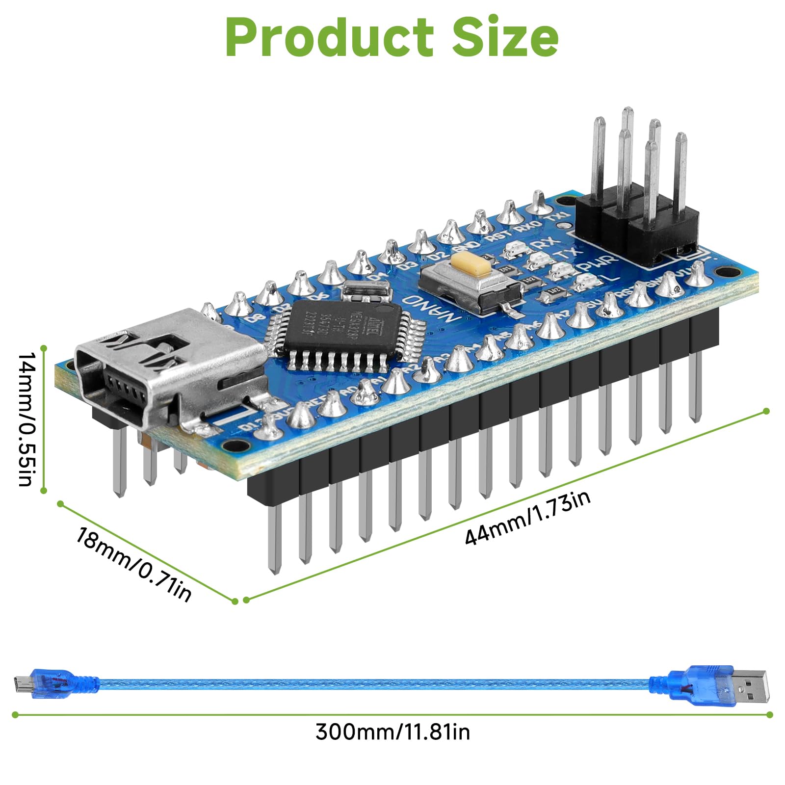 MakerFocus Pre-Soldered Nano V3.0 Board ATmega328P Microcontroller CH340 Chip 5V 16M with USB Cable Compatible with Arduino IDE(Mini USB B Port)