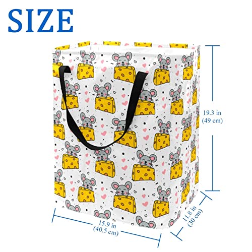 Laundry Baskets with Handles Foldable Doodle Mouse and Cheese Print Storage Hamper for Adult Kids Teen Bedrooms Bathroom Dirty Clothes Sorter