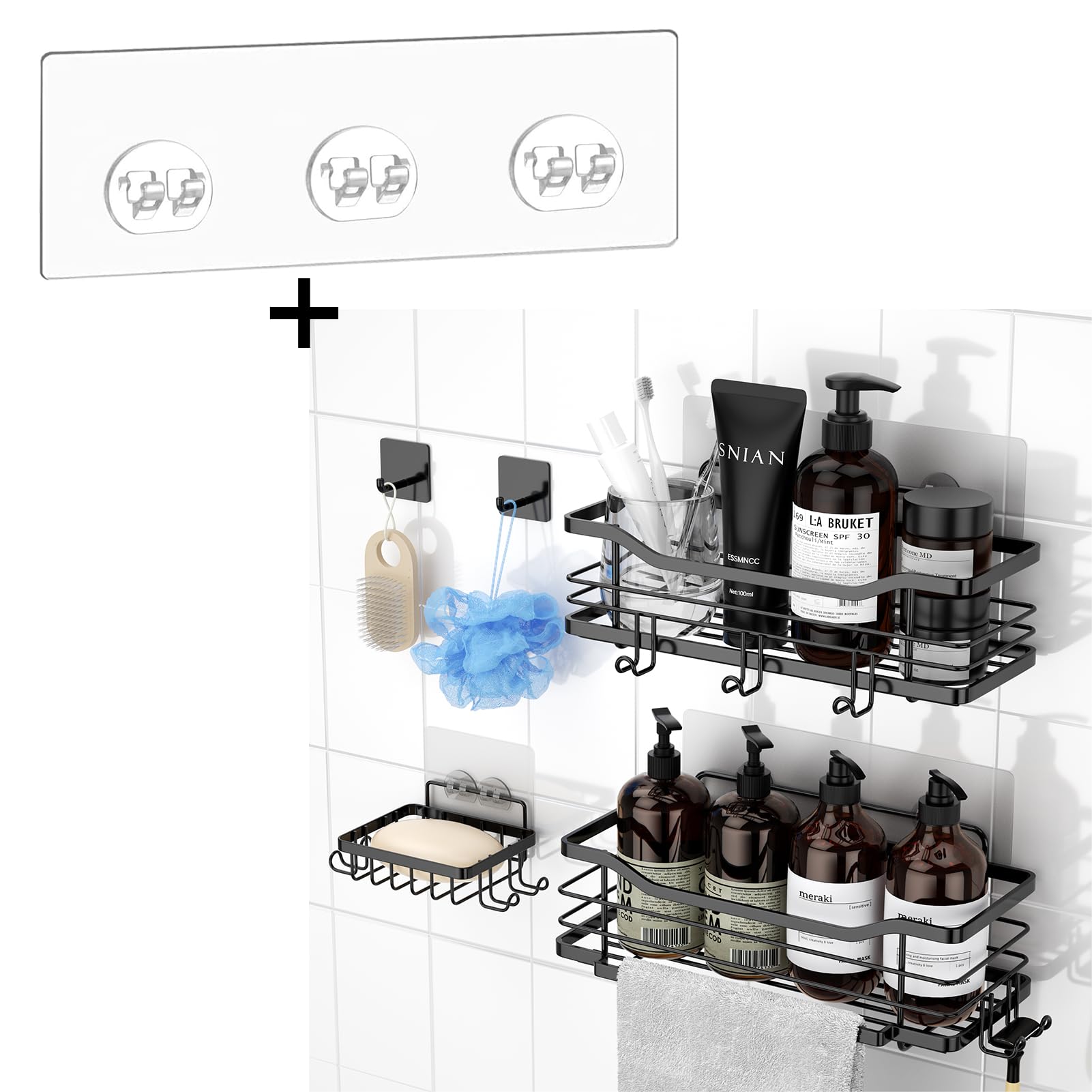 ATEMANS Shower Caddy Bathroom Organizer Shower Shelf for Toiletries BUNDLE WITH Shower Shelf Adhesive Replacement