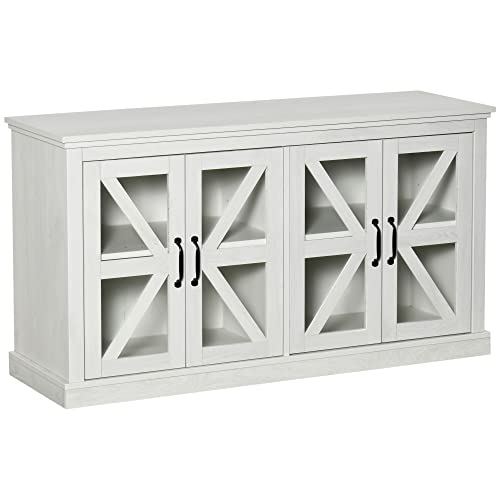HOMCOM Sideboard Buffet Cabinet, Glass Door Credenza, Coffee Bar Cabinet with Adjustable Shelf, White