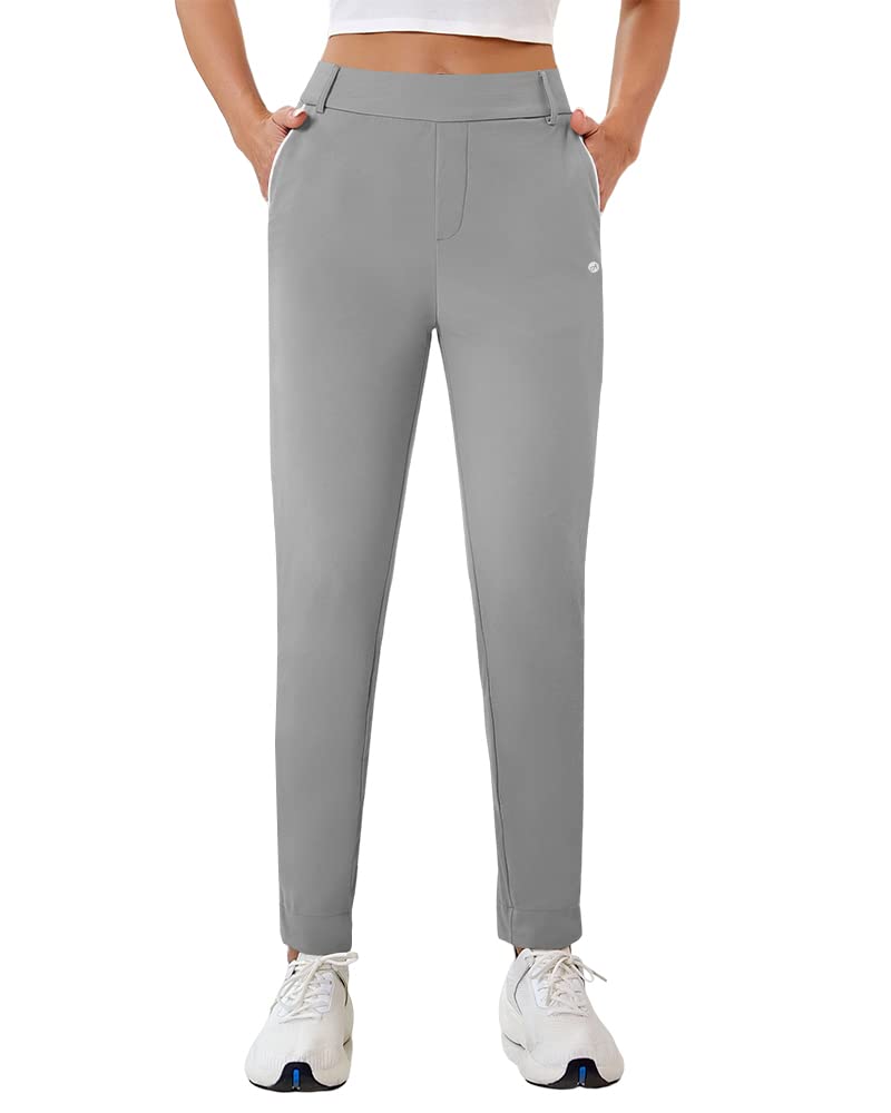 Aurgelmir Women's Slim Fit Stretch Ankle Golf Pants Lightweight Workout Pants with Pockets Grey
