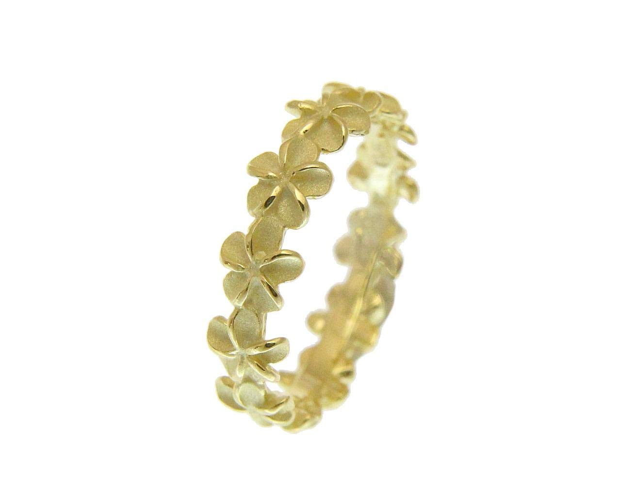 Arthur's Jewelry 925 sterling silver yellow gold plated Hawaiian 5mm plumeria flower lei ring size 10
