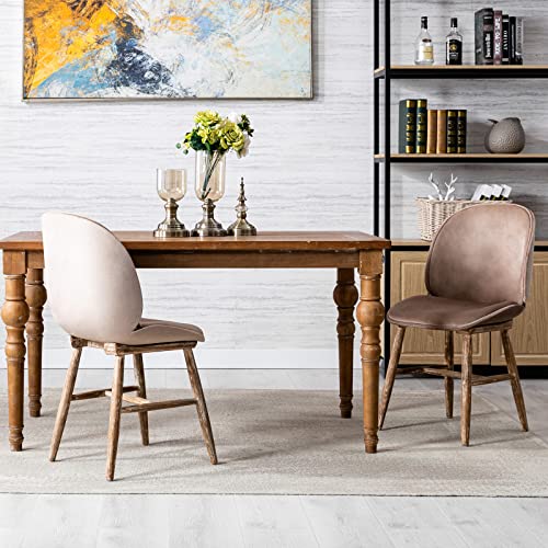 DUOMAY Velvet Dining Room Chair, Modern Farmhouse Side Chair Makeup Vanity Chair with Back for Kitchen Dining Room Living Room, Wood Base, Grey