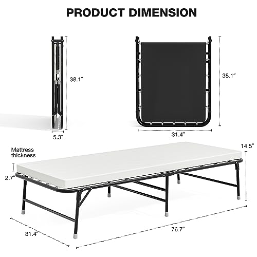 Apelila Rollaway Bed, Folding Bed Folding Guest Bed with Memory Foam Mattress Portable (U Shaped Leg)