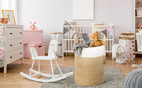Pack of 2 Tall Woven Laundry Basket Collapsible for Storage Clothes Basket Laundry Hamper Basket for Bedroom Living Room Nursery Blanket Pillow Toy Dirty Clothes Hamper (2 Pack Ochre)