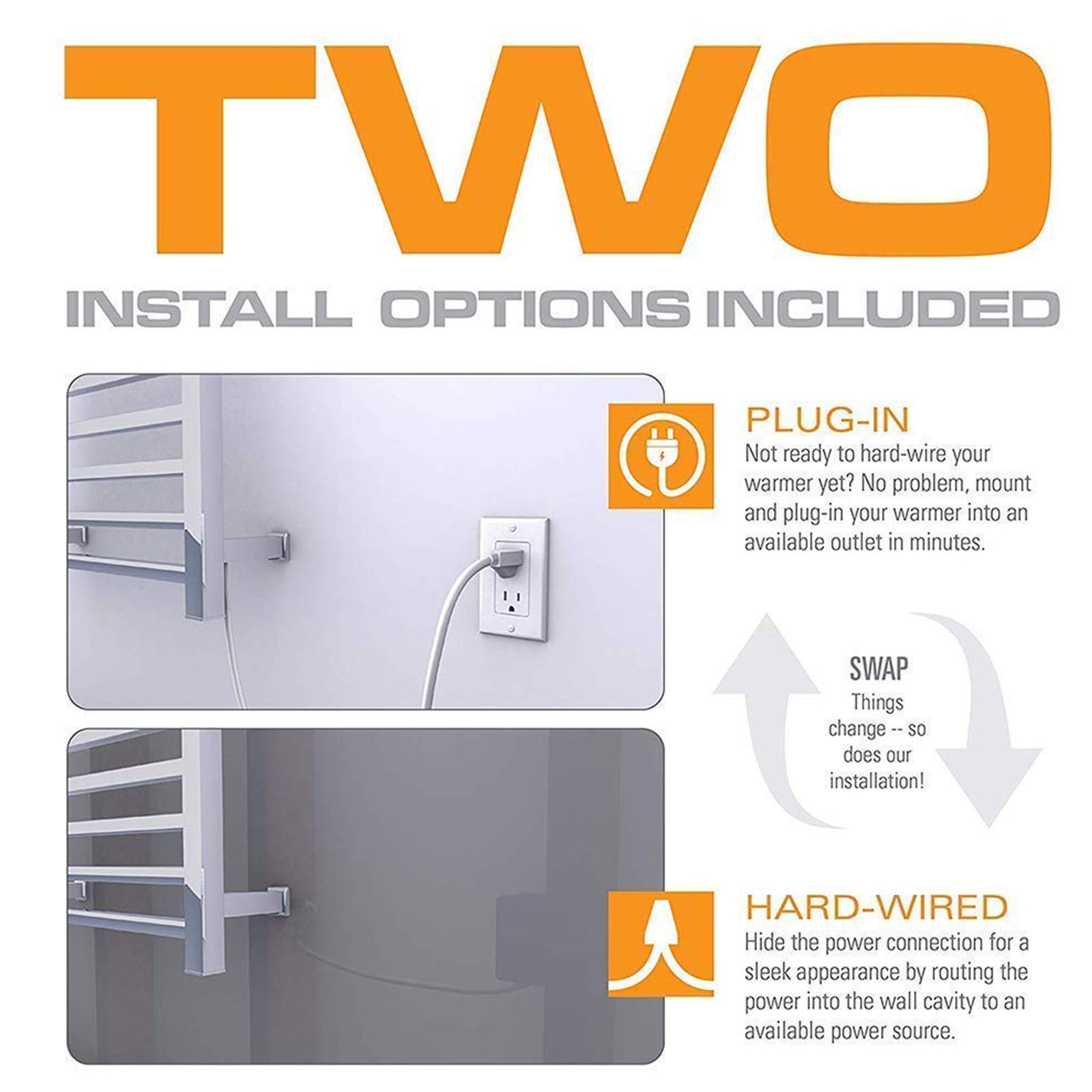 Towel Warmer Drying Rack, Electric Brushed Gold Heated Towel Rail Radiator for Bathroom, Wall Mounted Heated Towel Rack with On/Off Switch, 304 Stainless Steel, 600X520x125mm,Hardwired