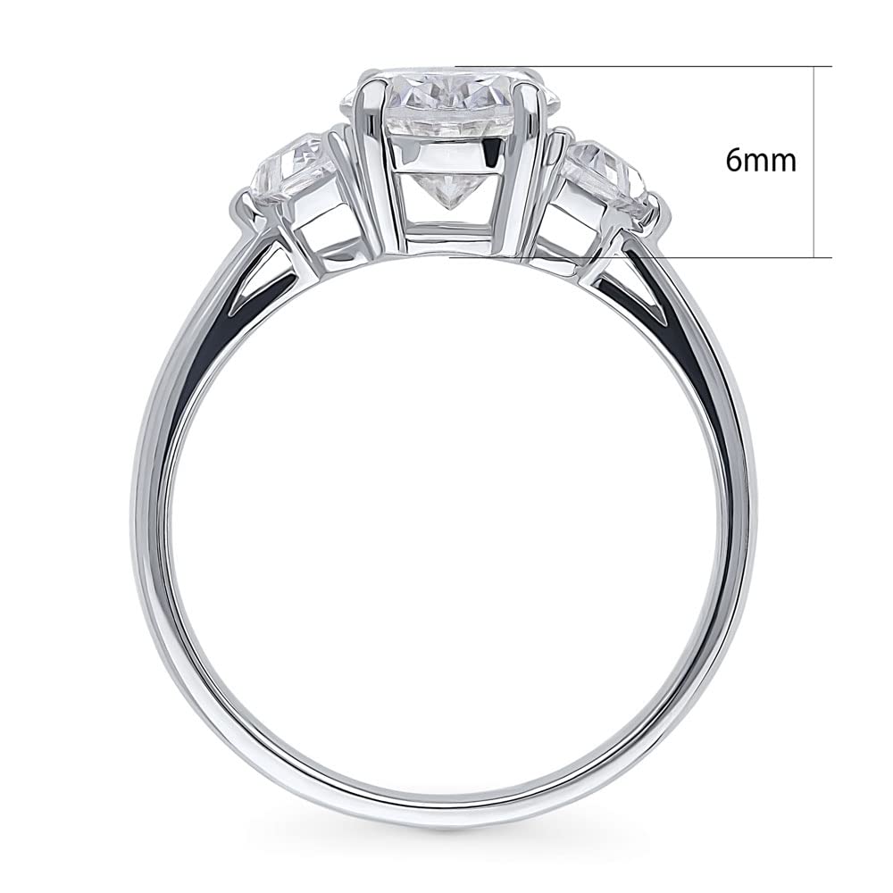 BERRICLE Sterling Silver 3-Stone Wedding Engagement Rings Oval Cut Cubic Zirconia CZ Ring for Women, Rhodium Plated Size 7