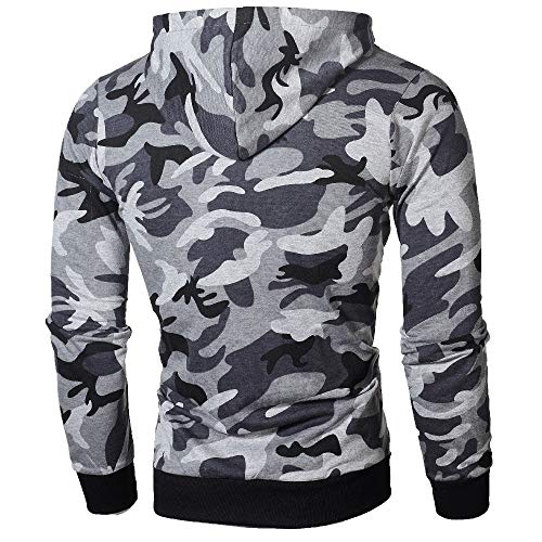Mens Zipper Hooded Sweatshirts, Thenlian Mens Camouflage Zipper Pullover Long Sleeve Hooded Sweatshirt Tops Blouse(Gray, L)