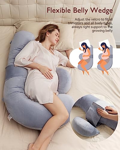 Momcozy Pregnancy Pillows, Original F Shaped Maternity Pillow for Pregnant Women with Adjustable Wedge Pillow, Full Body Support Pregnancy Pillows for Side Sleeping with Velvet Cover, Grey