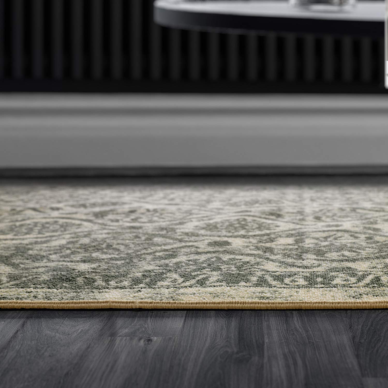 Antep Rugs Alfombras Non-Skid (Non-Slip) 8x10 Rubber Backing Floral Geometric Low Profile Pile Indoor Area Rugs (Dark Green, 7'10" x 10')