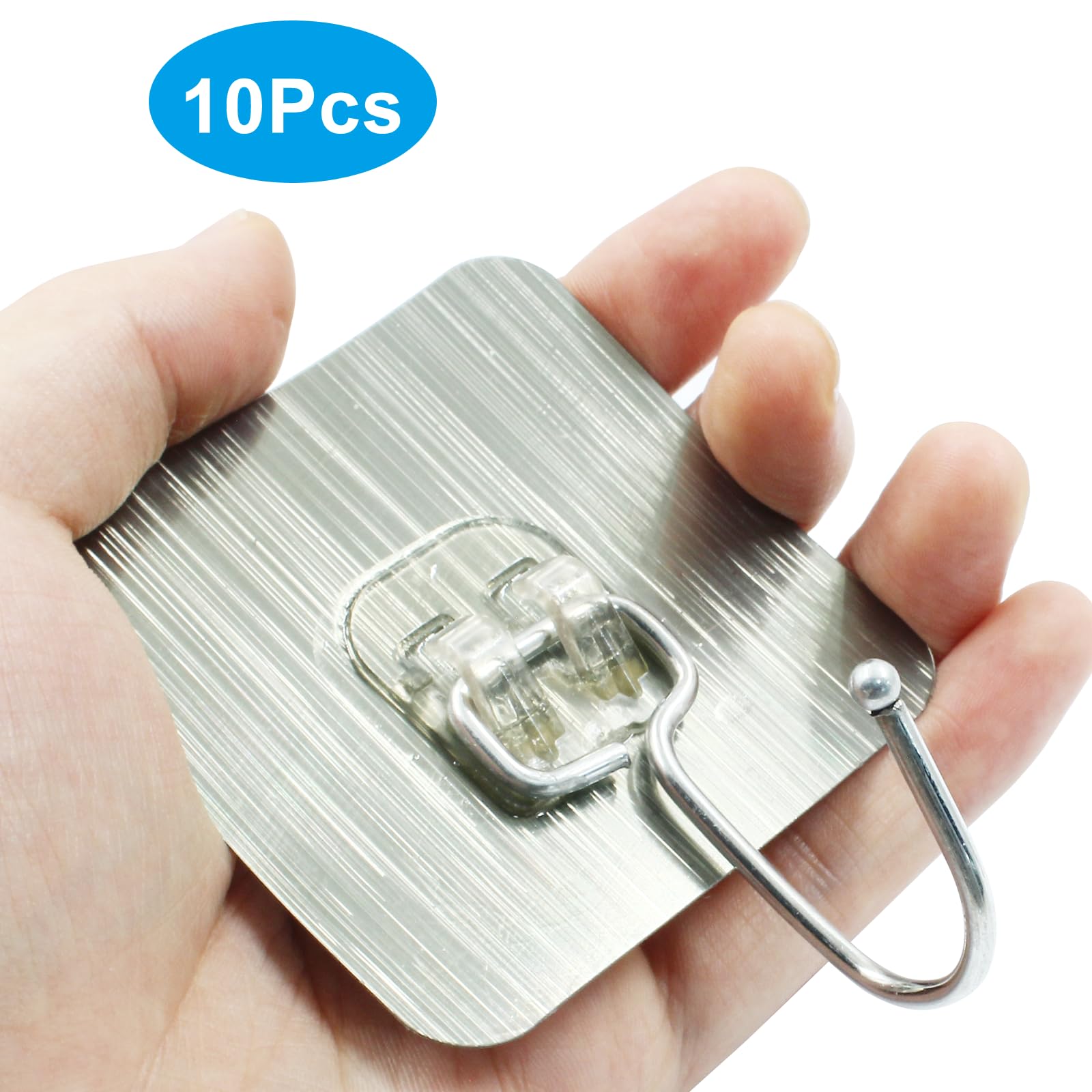 BokWin 10 Pcs Transparent Wall Hooks Plastic Adhesive Hooks 33lbs (Max) Heavy Duty Towel Hooks Waterproof Wall Hook for Kitchen Bathroom(Transparent)