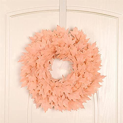 Artificial Christmas Garland 40cm Christmas Door Wreath Decorations Artificial Bodhi Leaf Hanging Garland Pink Maple Leaf Wreath Ring for Wall Window Christmas Home Deco