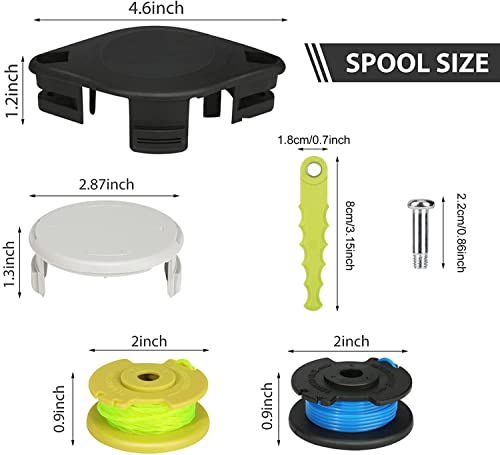 Eyoloty ACFHRL2 Polycarbonate Blades Head,AC14RL3A & AC80RL3 Spool Line Compatible with Ryobi 18V 24V 40V RY40210 RY40210A String Trimmers,with AC14HCA Cap Cover and Ryobi Trimmer Parts (18 Pack)